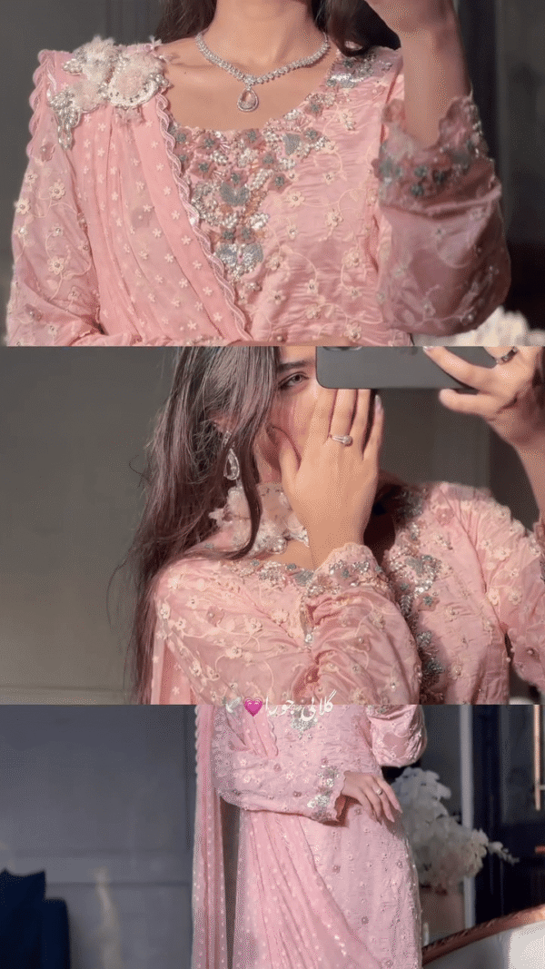 “Soft Glam Sharara | Pastel Pink Embroidered Set”