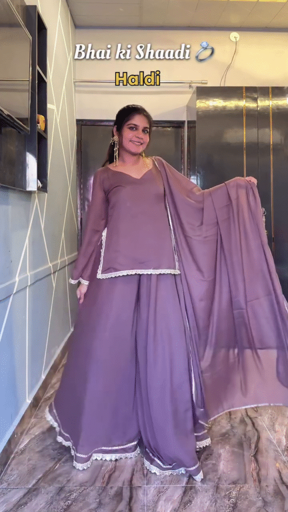 Dusty Rose Sequin Embroidered Peplum Kurti with Stylish Flared Pants ...